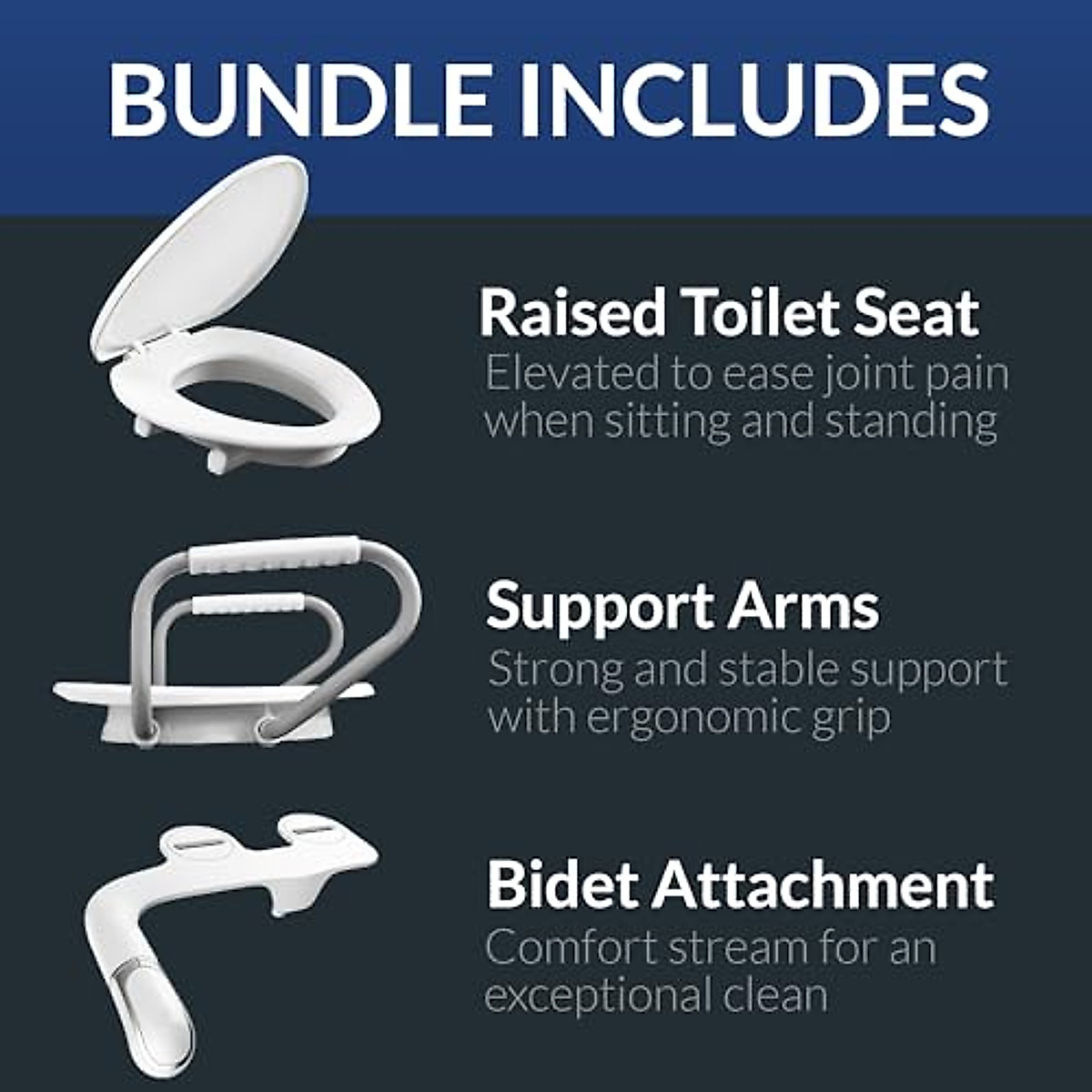 Bemis 7YR85320H20 Assurance with Clean Shield Toilet Support Arms Attachment, Round 3" Raised Seat with Bidet Bundle, White