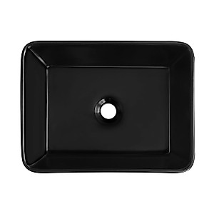 KARAMAG Black Vessel Sink,Rectangle 19"x15" Bathroom Sink Above Counter Porcelain Ceramic Small Sink Bowl Ceramic Vessel Sinks for Bathrooms