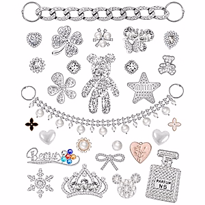 28 Pcs Bling Croc Charms Jewelry Accessories Decoration with Chains Designer Shoe Charms Fits for Women Girls Adults Teens Croc Clog Sandals Birthday Gifts Party Favors