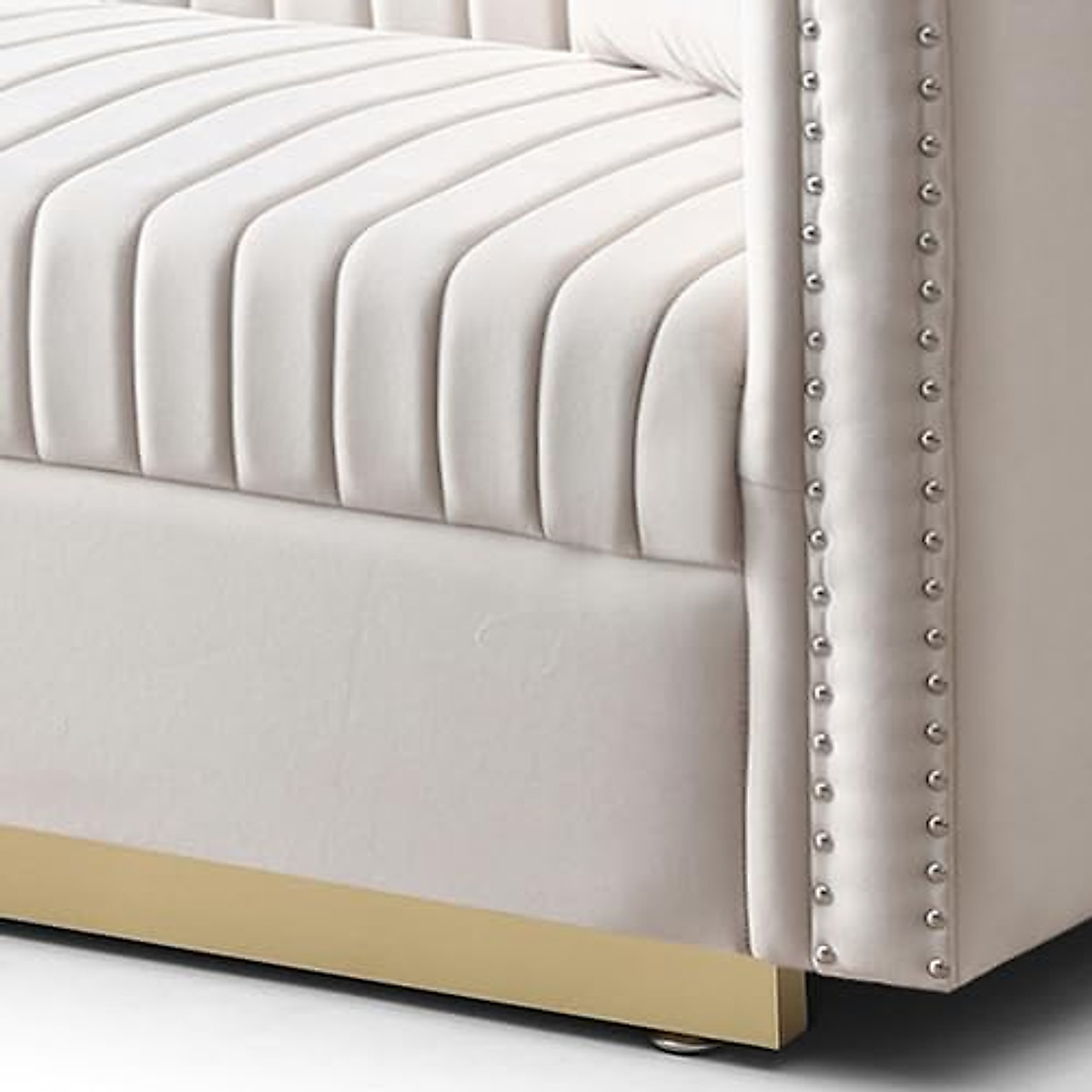 EMKK Living Room Furniture,Modern Upholstered 2-Piece Sofa Set Including 3 Seater, Loveseat,with Solid Wood Legs, Vertical Channel Tufted Backrest,Couch for Apartment with 4 Pillows, F-Beige