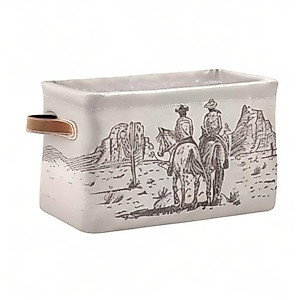 Western Desert Cowboy Storage Basket Cube Storage Bins Organizer Bag Collapsible Closet Shelf Baskets with handle for Baby Cloth Pet Toy Book 14.2×10.2×8.3 IN