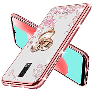 for Blu View 3 Phone Case, Blu View 3 Case for Women Glitter Crystal Butterfly Heart Floral TPU Luxury Bling Cute Protective Cover with Kickstand Strap Glitter for Blu View 3 B140DL (Rose Gold)