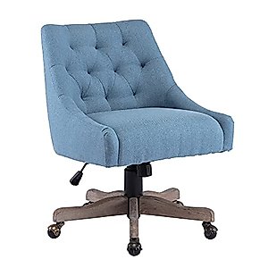 HomSof Modern Mid-Back Desk, Adjustable Height Swivel Home Office, Accent Chair with Wheels and Wood Base, Linen, Blue