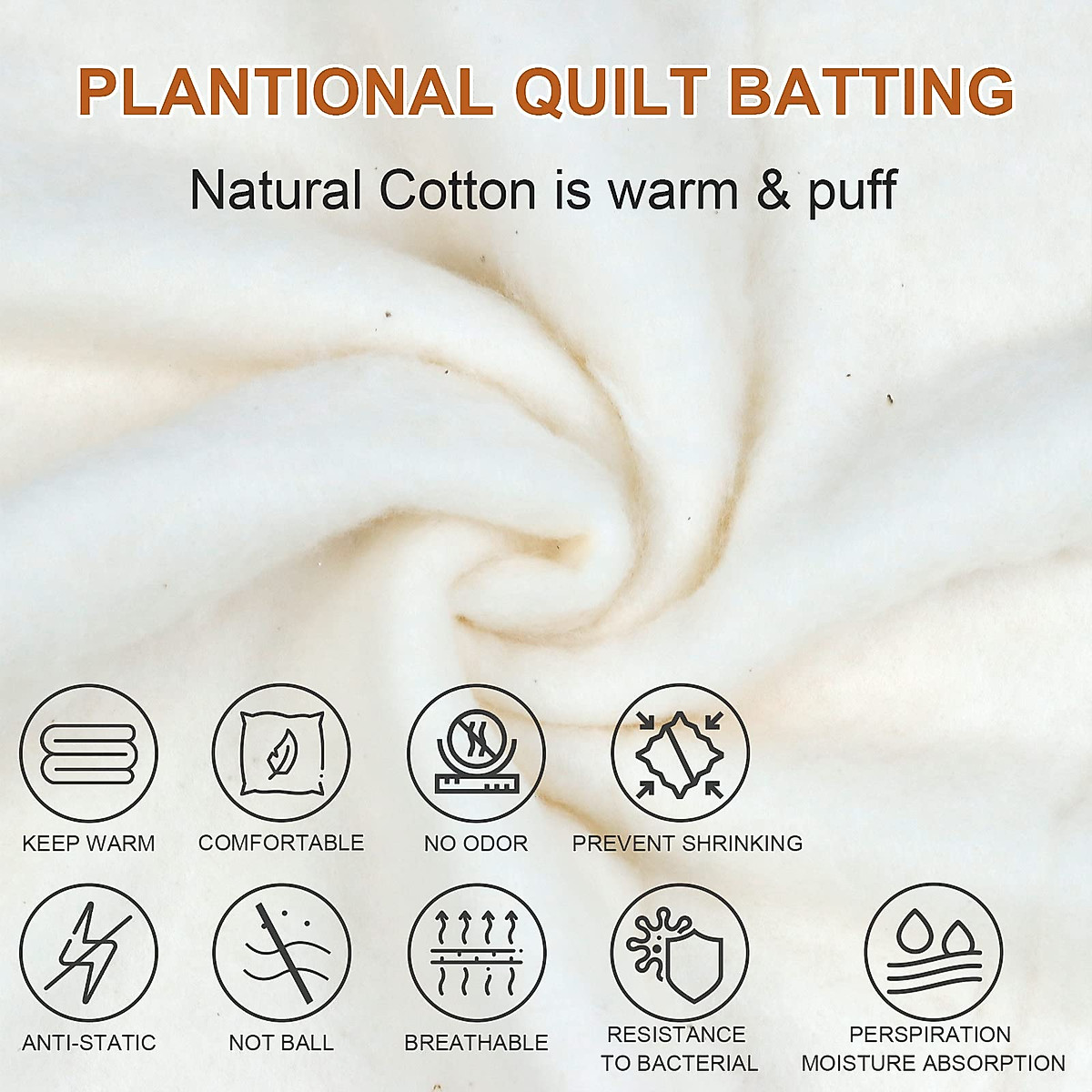 PLANTIONAL Natural Cotton Batting for Quilts: 47-Inch x 59-Inch Light Weight Purely Natural All Season Quilt Batting for Quilts, Craft and Wearable Arts