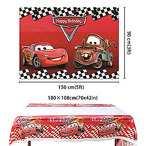 Car Racing Themed Backdrop and Tablecloth 70x42in Cartoon Cars Mobilization Birthday Party Decor Supplies Banner Background (5X3FT), Red