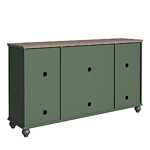 Liviland 63" Farmhouse Engineered Wood Kitchen Accent Buffet Sideboard Cabinet with 4 Glass Paneled Doors, Adjustable Shelves, Assembly Required, for Kitchen/Dining Room/Living Room/Entryway, in Green
