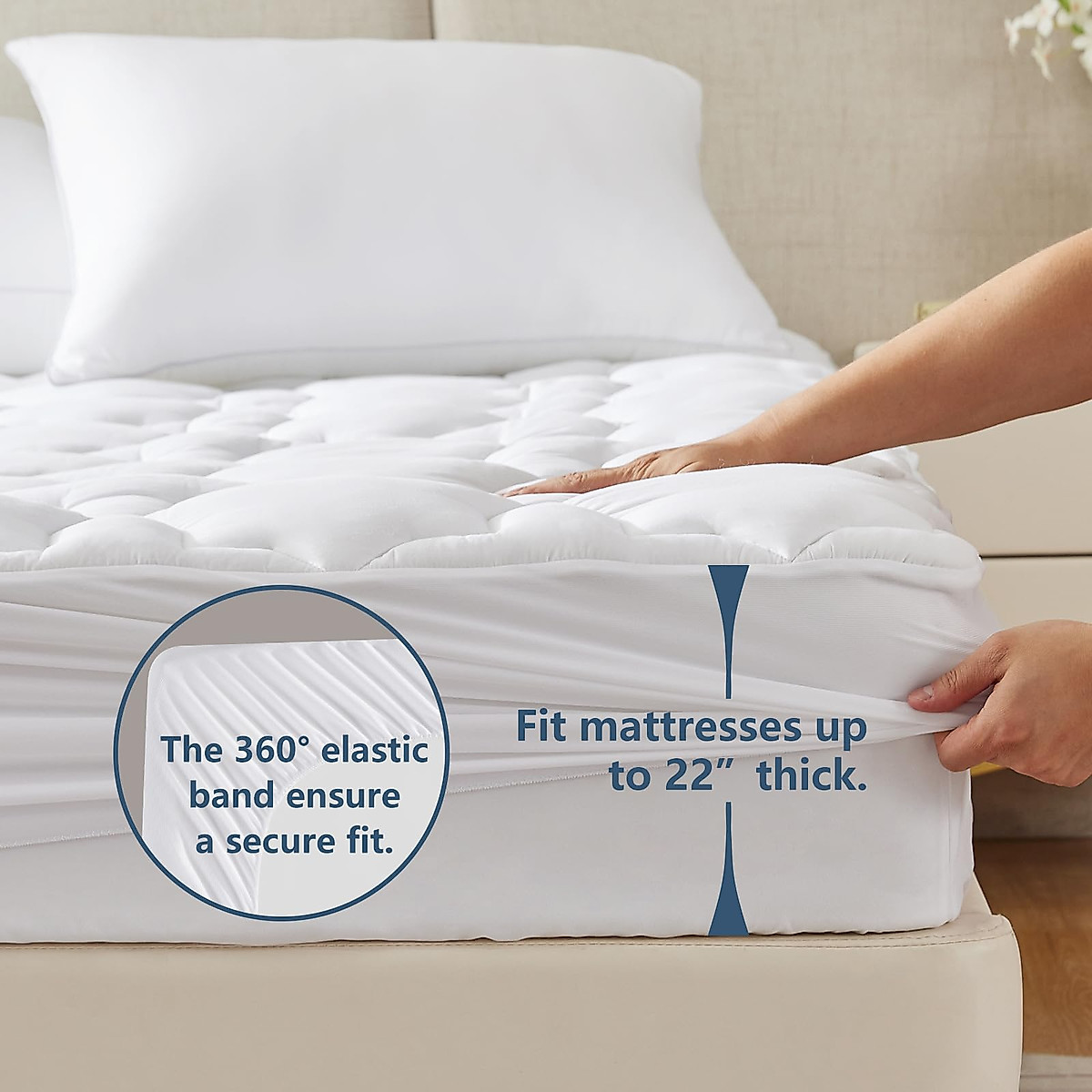 Cozylux Twin XL Cotton Mattress Pad Deep Pocket Quilted Mattress Cover Extra Long for College Dorm PillowTop Mattress Protector Up to 20", Fitted Sheet Mattress Cover, 39x80 inches, White