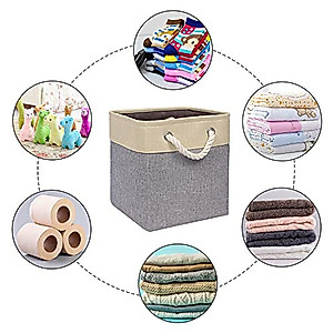 Univivi Fabric Storage Cube Bins with Handles 11 inch Collapsible Canvas Storage Basket for Organizing Shelves Closet Nursery Home (4 Pack,Gray, 10.5" x 10.5" x 11" )