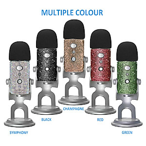YOUSHARES Blue Yeti Pop Filter - Cute Glitter Sticker, Bling Diamond Shiny Skin with Mic Foam Winscreen Compatible with Blue Yeti Microphones (Silver)