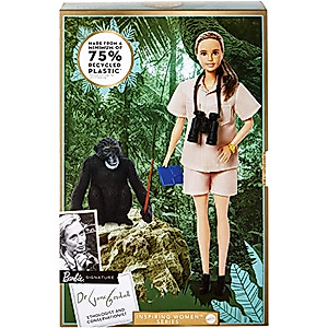 Barbie Dr. Jane Goodall Inspiring Women Doll, Made from Recycled Materials, Gift for Collectors and Kids Ages 6 Years Old & Up