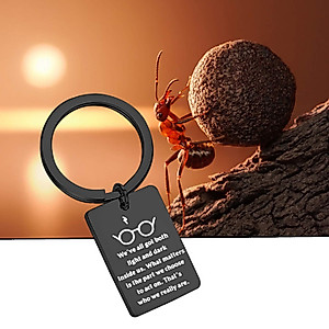 FUSTMW Movie Quote Keychian Black Inspire Gift We've All Got Both Light and Dark Inside Us Inspirational Gifts for Movie Book Lover Gifts (Black)