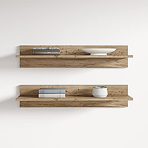 MEBLE FURNITURE & RUGS Fly Modular Wall Mounted Floating 2 Piece Shelf Set (Type-MX) (Oak)