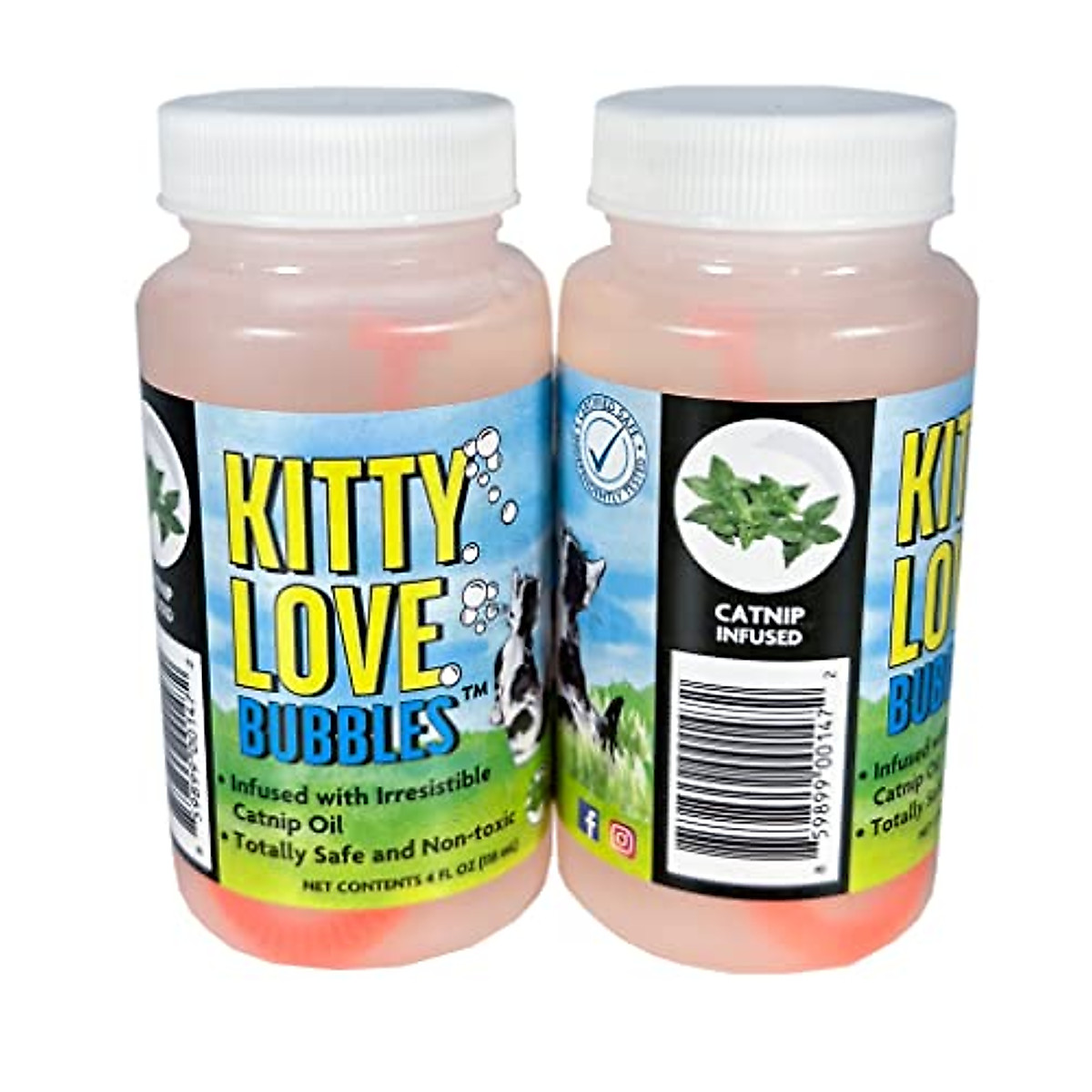 Kitty Love Bubbles: 2 Pack 4oz Bottles of Catnip Scent Bubbles for Cats, Non-Toxic and Allergen-Free, Bring Out Your Cat's Inner Hunter with Hours of Fun and Exercise
