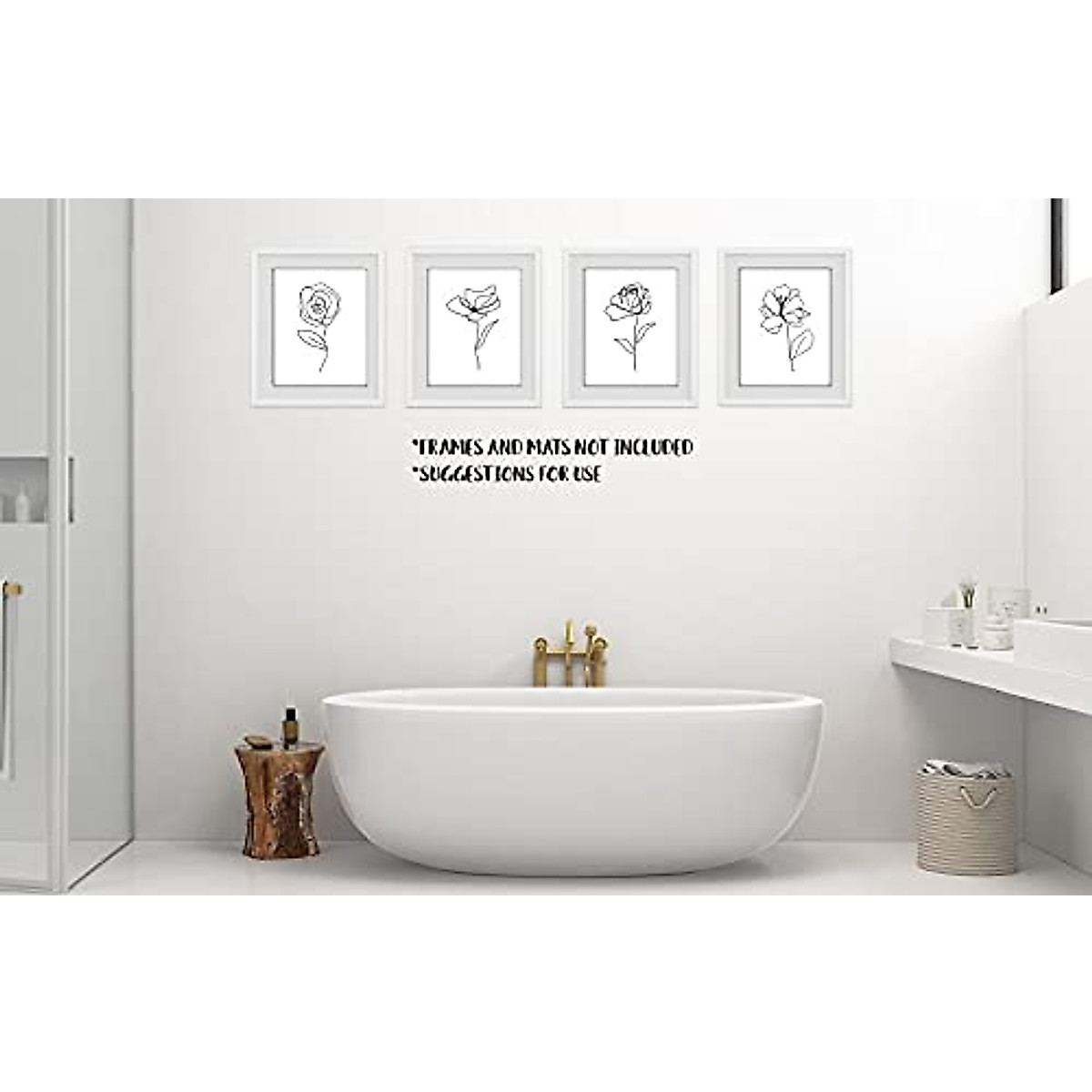 Black and White Wall Art - Flower Line Drawings - Botanical Prints - Abstract Pictures - Set of 4-11x14 - Unframed (11x14)