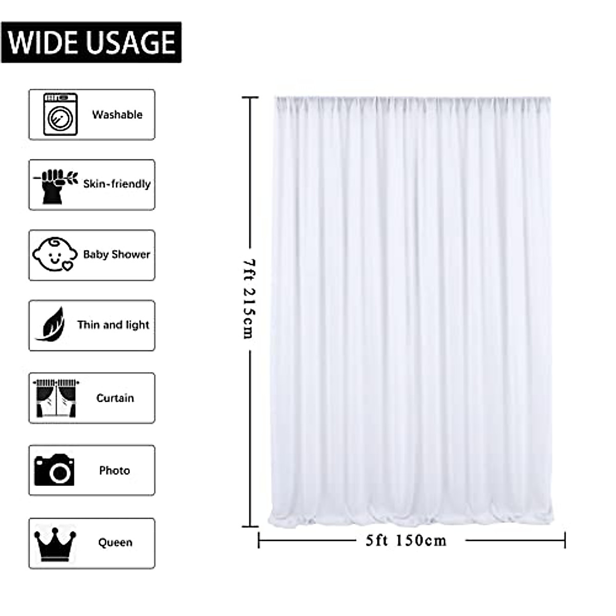 Wish Care White Sheer Curtain for Party Backdrop, 5ft x 7ft Wrinkle-Free Chiffon Backdrop Curtain White Arch Drapes for Wedding Birthday Party Decorations