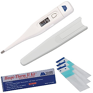 MABIS 60 Second Thermometer Kit, Dual Scale (Fahrenheit & Celsius) Digital Thermometer for Adults and Kids, Oral, Rectal, and Underarm Thermometer, Includes 5 Probe Covers, Case and Battery