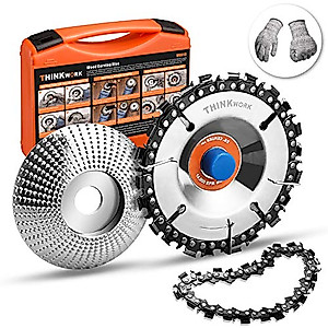 Wood Carving Disc(Replacement Chain)&Grinding Wheel Shaping Disc,Anti-Kickback DoubleSaw Teeth Shaper,5/8 In Inner Diameter, Angle Grinder Attachment for Wood Cutting (4"or4-1/2"),Cut Resistant Gloves