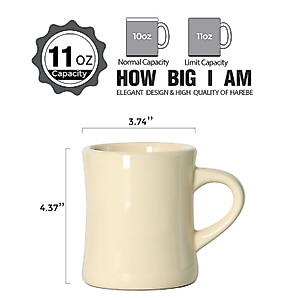 harebe Retro Coffee Cup Set of 4, 10 OZ Heavy Classic Ceramic Diner Mugs Set with Handle for Coffee, Tea, Cocoa, Milk, Latte（Cream）