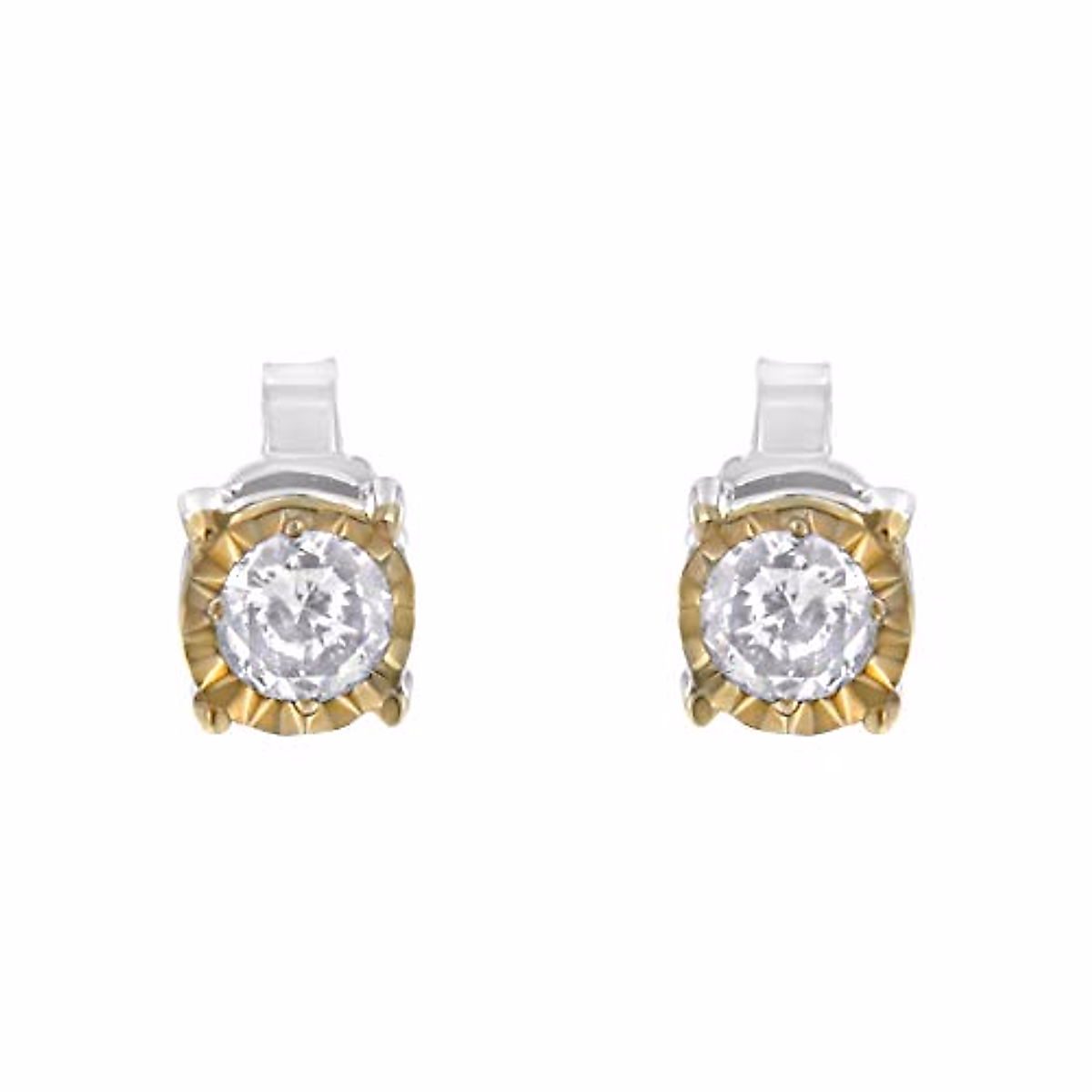 10K Two-Tone Yellow & White Gold over .925 Sterling Silver 0.40 Cttw Round Diamond Miracle-Set Stud Earrings (K-L Color, I2-I3 Clarity)