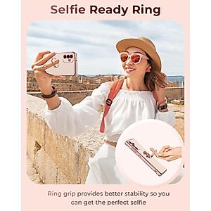 Miss Arts for Samsung Galaxy A14 5G Case, Ring Holder Stand Luxury Bling Electroplated Phone Case with Strap, Cute Soft TPU for Galaxy A14 5G Cover for Women Girls, Pink