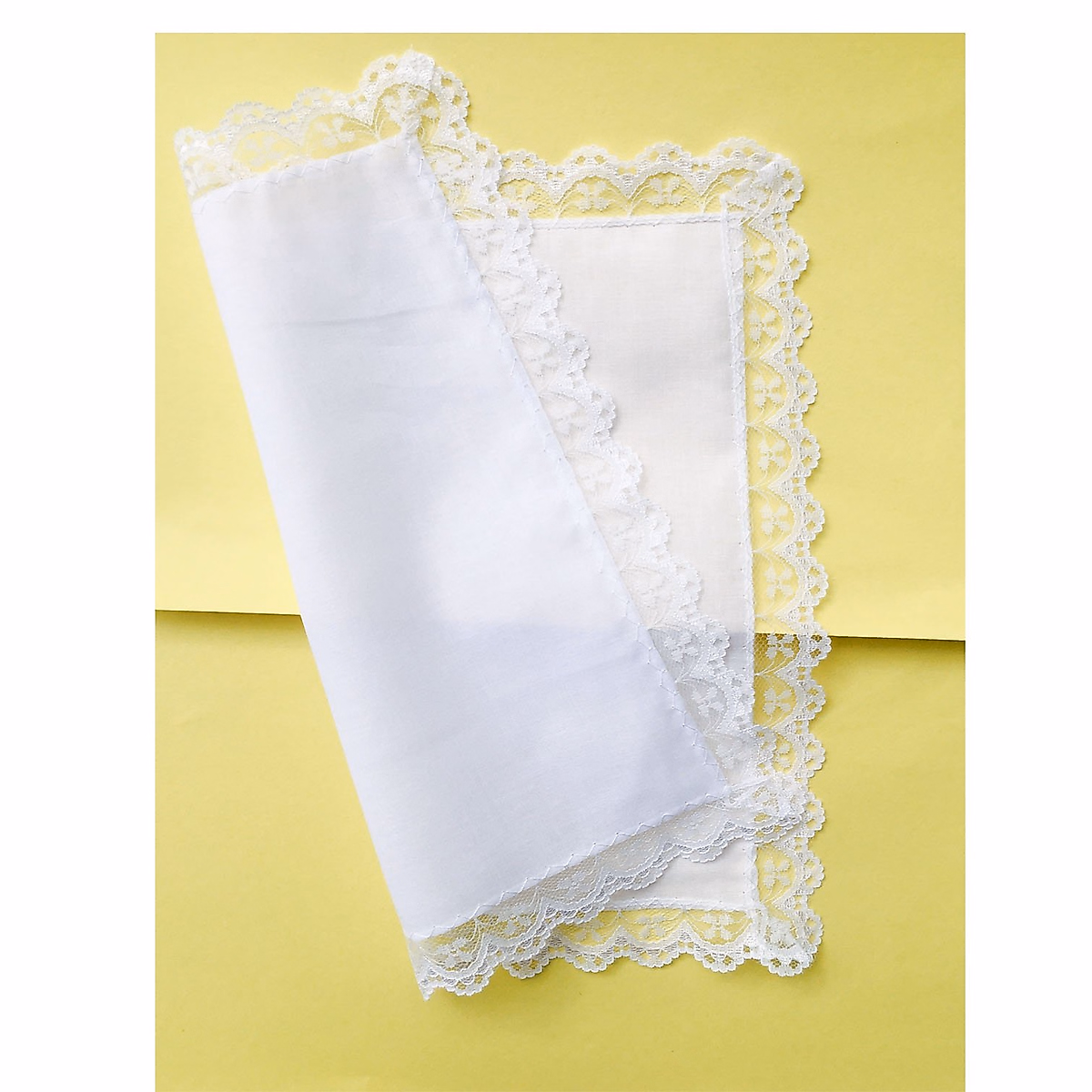 6/12 Pack of Ladies White Perfect Wedding Lace Cotton Handkerchiefs