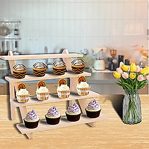 TOUNALKER 2 Packs Wooden Cupcake Display Stand, 4-Step Tiered Wood Retail Rustic Risers Display Shelf Organizer, Tabletop Vendor Display Shelves Rack for Collectibles Figures Perfumes Desserts