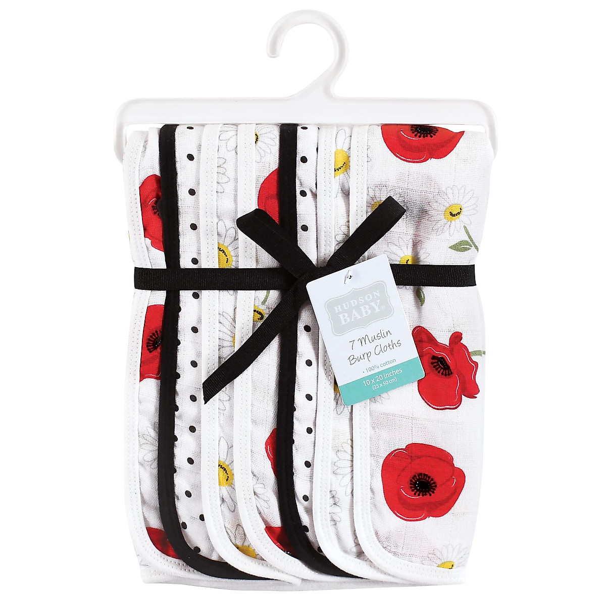 Hudson Baby Unisex Baby Muslin Burp Cloth 7pk, Poppy Daisy, One Size