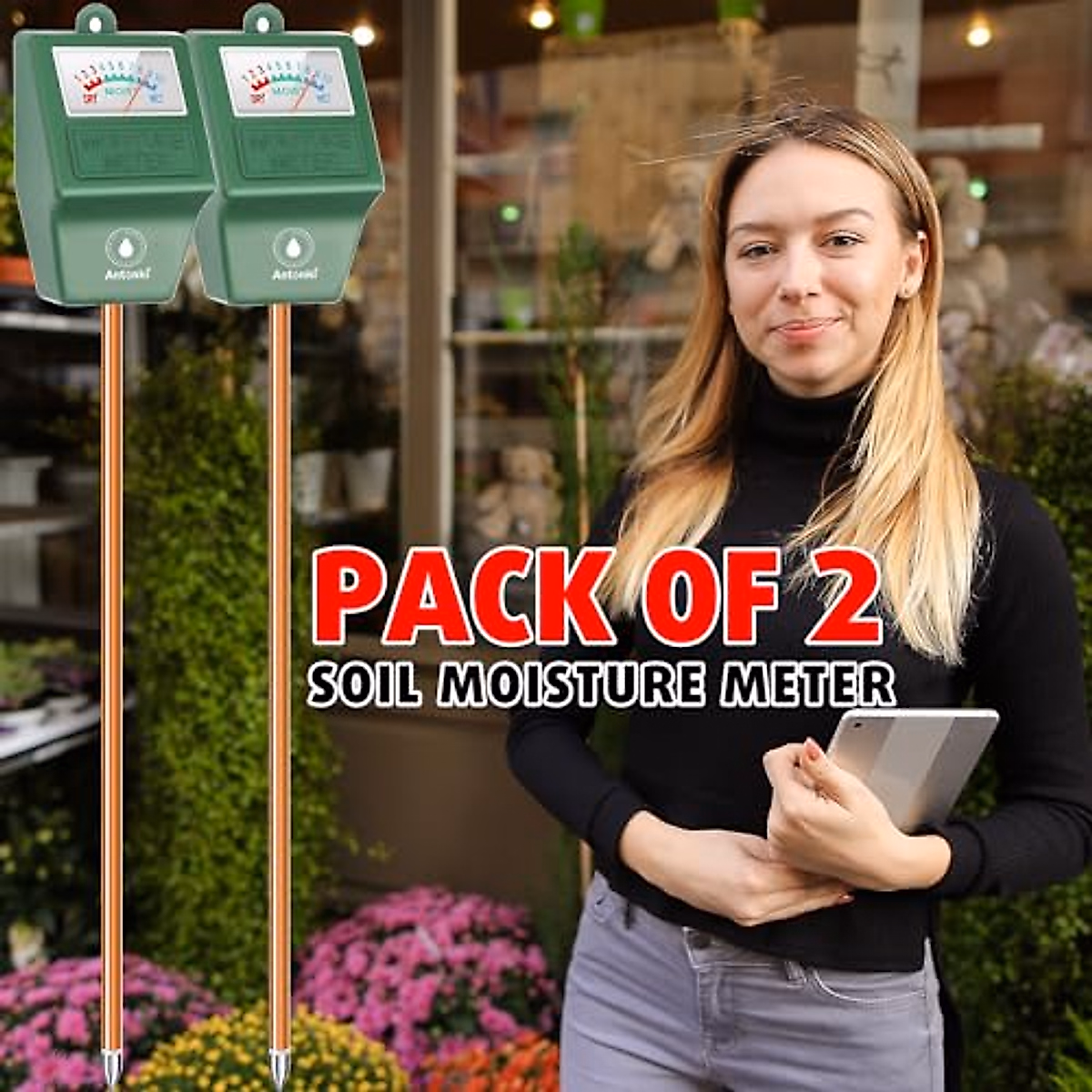 Antonki Plant Water Meter, Soil Moisture Meter, Soil Hygrometer Monitor, Soil Water Sensor Monitor Kit for Flower, Tree Gardening, Farming - No Battery Required - Pack of 2