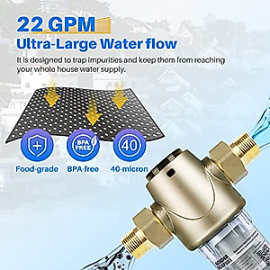 GOLDEN ICEPURE Backwash Spin Down Sediment Water Filter, 40 Micron Reusable Flushable Pre-Filtration System, 1" MNPT + 3/4" FNPT + 3/4"MNPT, BPA Free