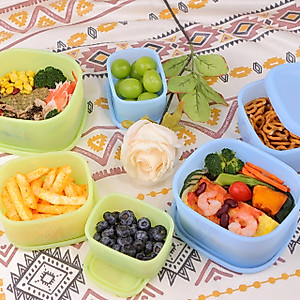 Viotiin Silicone Food Storage Containers with Airtight Lids, Set of 6, 8oz + 16oz + 24oz, Nesting Meal Prep Container for Lunch, Leftovers, Fruits, Dishwasher & Microwave & Freezer Safe, Green + Blue