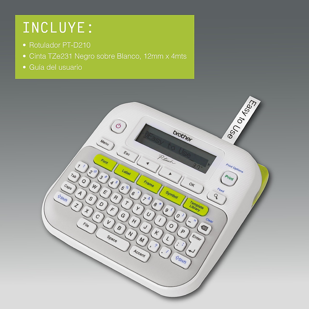 Brother P-touch, PTD210, Easy-to-Use Label Maker, One-Touch Keys, Multiple Font Styles, 27 User-Friendly Templates, White