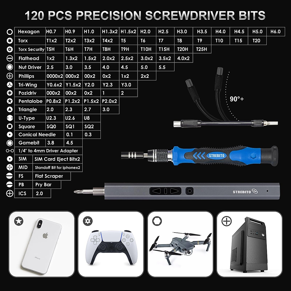STREBITO Mini Electric Screwdriver, 144-Piece Electric Precision Screwdriver Set Small Power Screwdriver Cordless Rechargeable, Electronic Repair Tool Kit for PC, Computer, Laptop, Phone, RC Drone