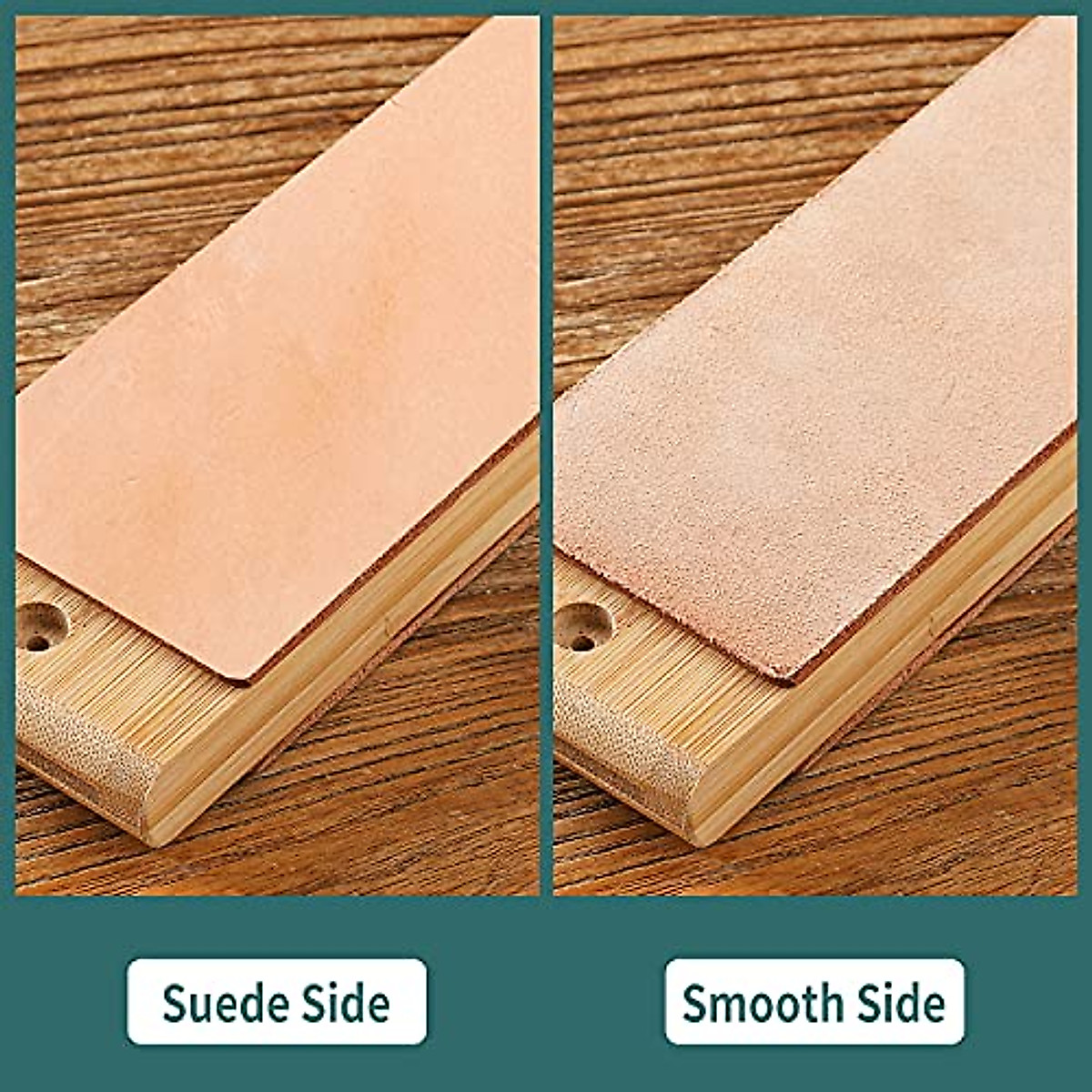 ANGERSTONE Double Sided Leather Strop Kit(14.3" x 3" Knife Stropping Leather）with Ergonomic Handle - Knife Strop for Sharpening Knives, Wood Carving Chisels, Buffing Compound Included