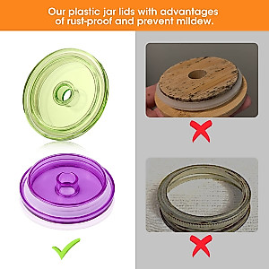Aieve Mason Jar Lids with Straws, 6 Pcs 16oz 24oz Wide Mouth Mason Jar Drinking Lids with Straw Hole, Mason Jar Straw Lids with 6 Pcs Straws (Jar is NOT included)
