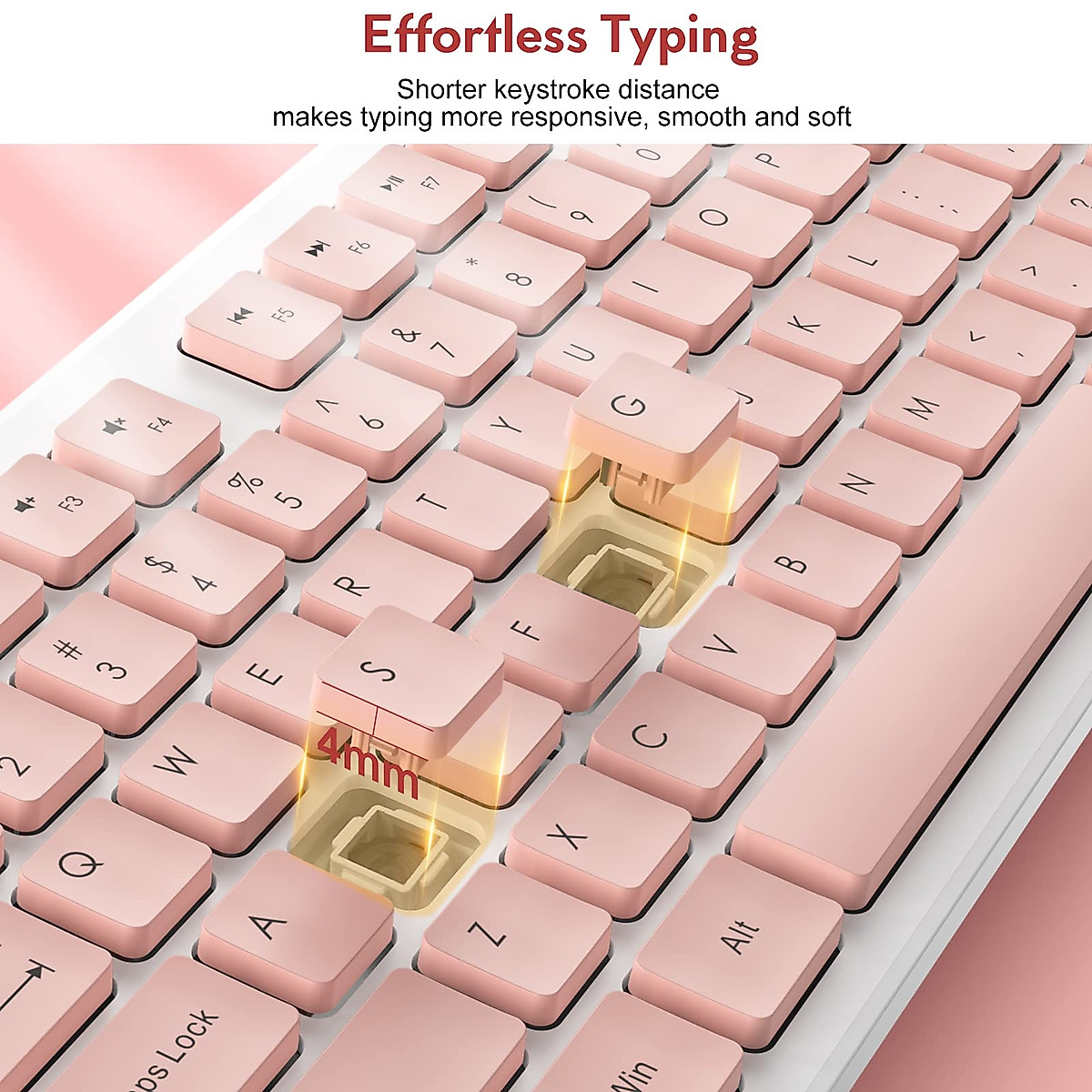 Wireless Keyboard and Mouse Combo with 7 Colored Backlits, Wrist Rest, Rechargeable Ergonomic Keyboard with Phone Holder, Silent Lighted Full Size Combo for Window, Mac, PC, Laptop-Trueque (Pink)