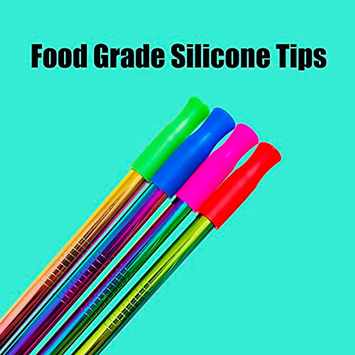 Wobye 4 Pack Colorful Stainless Steel Straws with Silicone Tips & Cleaning Brush, 14'' Extra Long 0.32'' Wide Reusable Metal Straws for 1 Gallon/128 75oz Large Water Bottle 64oz Tumbler, Wine Bottle