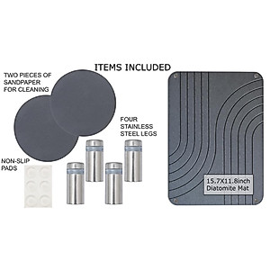 Aesthetic Stone Dish Drying Mat made of Eco Friendly Diatomite Earth Material. Fast Drying, Non Slip, Heat Resistant, Super Absorbent, High Quality, Multi-Purpose in Kitchen or Bathroom. Diatomaceous