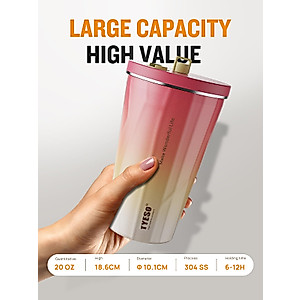 Youwoo Dazzle Stainless Steel Tumbler with Rubber metal straw Reusable Insulated Stainless Steel for Home, Travle, Office or Car,BPA-Free, simple modern tumbler, Gifts for Women Men, 20 oz Earth Grey