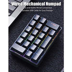 TISHLED Wired Mechanical Numpad Rainbow LED Backlit 20-Key Number Pad Brown Switches Shine Through Keycaps Detachable Cable Numeric Keyboard for PC/Laptop/Win/Mac, Black