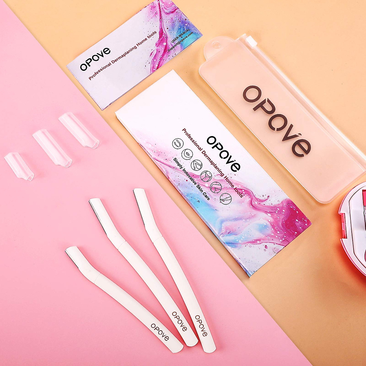 Dermaplane Razor for Women Face,Professional Dermaplaning Tool,Facial Razor, Peach Fuzz and Hair Removal, opove Multifunction Home Skin Care Tool,3 Eyebrow Razors