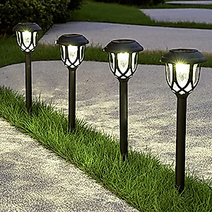 EXCMARK 10 Pack Solar Lights Outdoor Decorative, Solar Pathway Lights Outdoor, Solar Powered Garden Yard Lights for Walkway Sidewalk Driveway. (Black, Warm White)