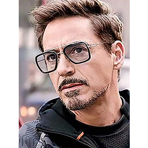 AIEYEZO Tony Stark Sunglasses Vintage Square Metal Frame Eyeglasses for Men Women - Iron Man and Edith Sun Glasses (Silver/Black)