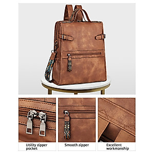 FADEON Leather Laptop Backpack for Women, Designer Ladies Work Travel Computer Backpack with Laptop Compartment Purse Brown