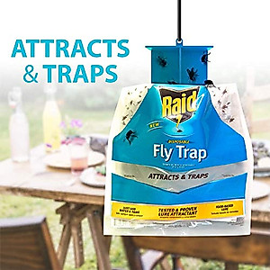 Raid Fly Trap (6-Pack), Outdoor Fly Trap, Disposable Fly Trap Bag, House Fly Trap with Food-Based Attractant