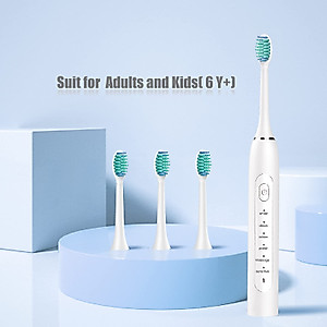 AUWISH Sonic Electric Toothbrush for Kids and Adults with 6 Modes, 4 Medium Brush Heads, Fast Charge, and Timer Reminder, White