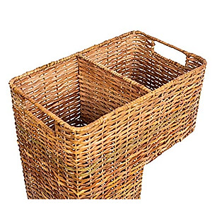 BirdRock Home Stair Basket for Staircases - Wicker Woven Storage Bin for Stairs - Natural Brown Organizer Baskets - Cut Out Handles - Reduce Clutter