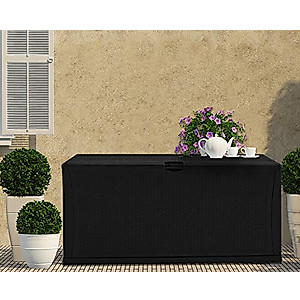 Patio Deck Box, Resin Storage Box for Outdoor Patios, Garden Tools Storage, 120 Gallons (Black)