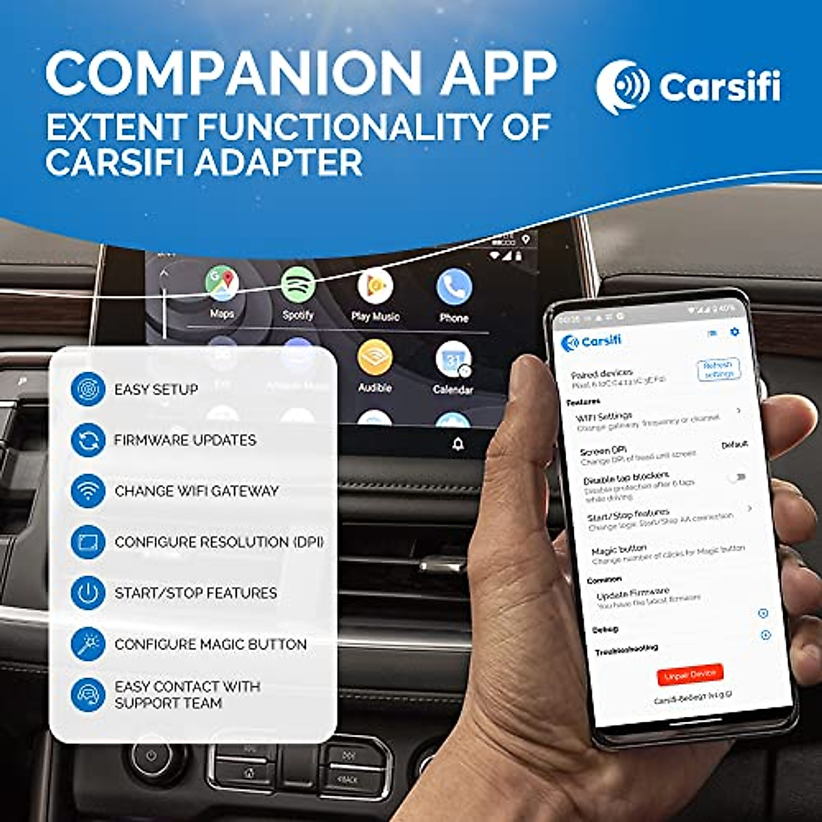 CARSIFI Wireless Android Auto Adapter for All Cars and Head Units with Wired Android Auto - Wireless Car Dongle USB Plug & Play