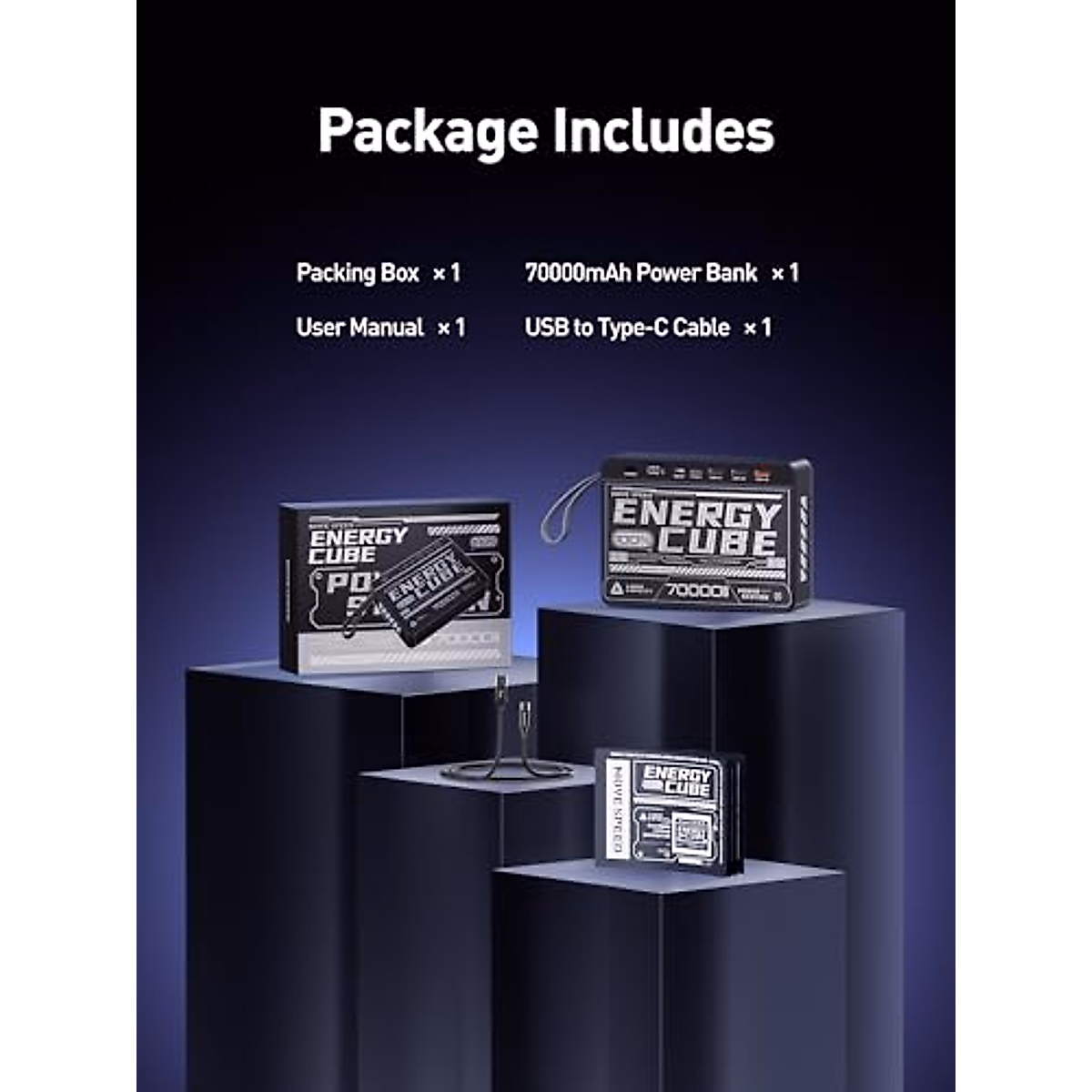 MOVE SPEED 70000mAh Power Bank High Capacity, 22.5W Max PD 3.0 Fast Charging, Large Power Bank,4 Outputs 2 Inputs,LED Display,USB-C Battery Packs for iPhone, Samsung, Outdoors Camping, Cyberpunk Style