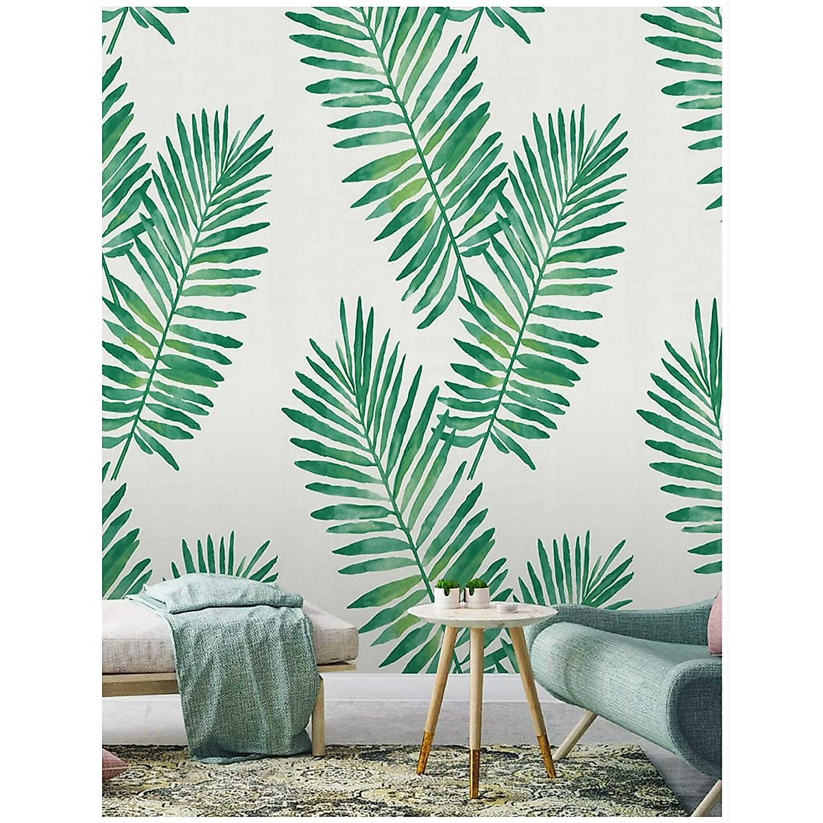 HOYOYO Tropical Shrub Leaves Self-Adhesive Liner Paper, White, greens Tropical Shrub Leaves Removable Peel and Stick Dresser Cabinets Furniture Table Desk Home Decor 17.8 x 118 inch